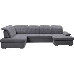 Wohnlandschaft WERK2, B:332cm H:105cm T:217cm, grau, 95% Polyester, 5% Nylon, Sofas, "Kordula-New Multifunktion Couch, Breite 332cm, U-Form", Sofa in