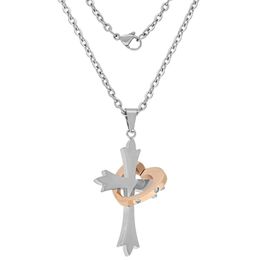 Firetti Damen Kette mit Anhänger "Halskette Schmuck Geschenk Kreuz & Herz "LIEBE" Partnerschmuck", Edelstahl, L: 45, rosa, Edelstahl, Halsketten, mit