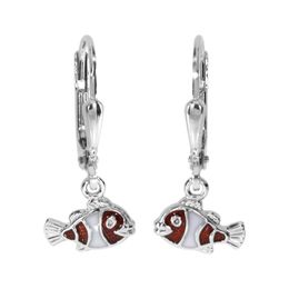 OSTSEE-SCHMUCK Damen Paar Ohrh&auml;nger "OSTSEE-SCHMUCK Ohrh&auml;nger kleiner Fisch Ohrh&auml;nger kleiner Fisch", 22 x 9mm, Silber 925 (Sterlingsilber), rot,