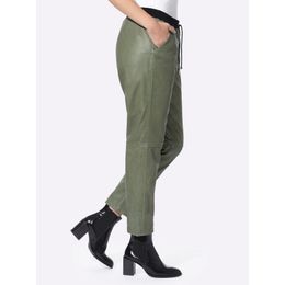 Heine Damen Lederhose, gr&uuml;n, Gr. 34, unifarben, 100% Lammnappaleder, Bund:5% Elasthan, 65% Viskose, 30% Polyester, Hosen