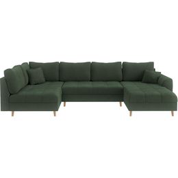 Wohnlandschaft Home Affaire, B:310cm H:81cm T:161cm, gr&uuml;n, 100% Polyester, Sofas, "CHARRE U-Form mit Ottomane, Ma&szlig;e B/T/H: 310/161/81 cm", feine