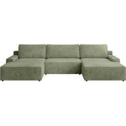 Wohnlandschaft Trendmanufaktur, B:333cm H:98cm T:168cm, gr&uuml;n, 88% Polyester / 12% Nylon, Sofas, "Challenge, Schlafsofa mit Bettkasten, Couch in