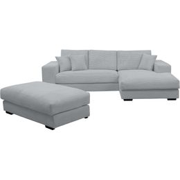 Polstergarnitur WERK2, B:286cm H:84cm T:184cm, grau, 90% Polyester, 10% Nylon, Sitzmöbel-Sets, "Eden L-Form + Hocker. Mega Couch Breite 286cm, Cord",
