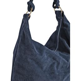 Heine Damen Beuteltasche, blau, Leder, unifarben, Taschen