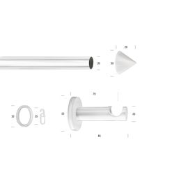 Gardinenstange Garesa, L:480cm &Oslash;:20mm, wei&szlig;, Eisen, Gardinenstangen, "WHITE", Vorhanggarnitur, verl&auml;ngerbar, Wandmontage, Endknopf Spitze