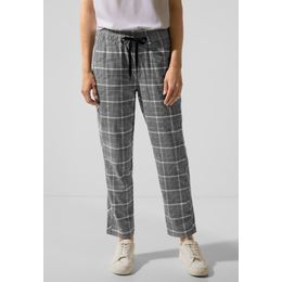 Street One Damen Stoffhose, grau, Gr. 40, kariert, Stoff, 64% Polyester, 33% Viskose, 3% Elasthan, Hosen, Elastikbund mit Tunnelzug