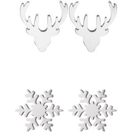 Firetti Damen Ohrstecker-Set "Schmuck Geschenk Edelstahl Ohrschmuck Ohrringe Hirsch Eiskristall", 10mm, Edelstahl, silber, Edelstahl, Ohrringe, Made