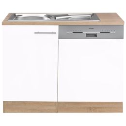 Sp&uuml;lenschrank Optifit, B:110cm H:85cm T:60cm, wei&szlig;, K&uuml;che, Schr&auml;nke, "Kalmar", mit T&uuml;r/Sockel f&uuml;r Geschirrsp&uuml;ler