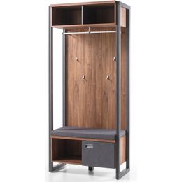 Garderobenschrank Home Affaire, B:90cm H:202cm T:45cm, braun, Flur, Schr&auml;nke, "Detroit", 90 cm breit
