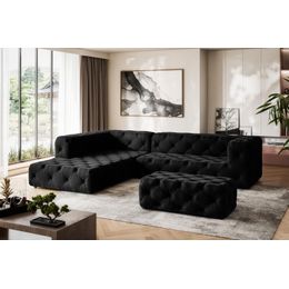 Ecksofa Home Affaire, B:325cm H:71cm T:228cm, schwarz, 100% Polyester, Wohnzimmer, Sofas, "FOLLINA", L-Form, mit klassischer Chesterfield-Knopfheftung