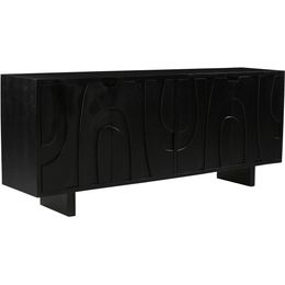 Sideboard Sit, B:180cm H:76cm T:43cm, schwarz, Massivholz, Wohnzimmer, Sideboards, mit Schnitzereien auf der Front