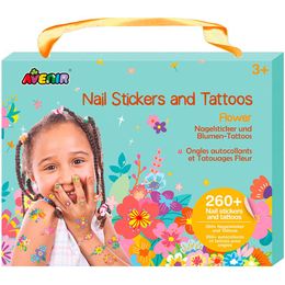 AVENIR Jungen Kreativset "Kinder-Nagelsticker & Tattoos Blumen", bunt, Kreativsets