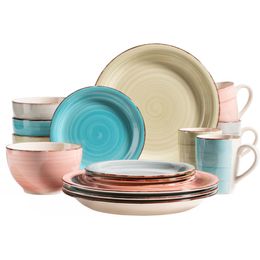 M&auml;ser M&Auml;SER Kombiservice "Lumaca", 16 Stk., bunt, Geschirr-Sets, Holzoptik, handbemalter Pinselstrich, jedes Teil ein Unikat