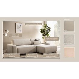 Ecksofa Home Affaire, B:264cm H:82cm T:162cm, gelb, 100% Polyester, Wohnzimmer, Sofas, "TORGE (264cm), Schlafsofa in Cord, Samtvelours o Struktur