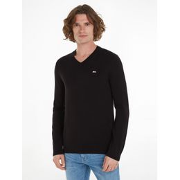 Tommy Jeans Herren Sweatshirt "TJM SLIM V NECK ESSNTL SWEATER", schwarz, Gr. XXXL, Sweatware, Obermaterial: 100% Baumwolle, Sweatshirts, mit