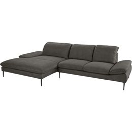 Ecksofa W.Schillig, B:340cm H:87cm T:185cm, grau, Chenille-Flachgewebe R66 (85% Polyester, 15% Nylon);Longlife Xtra-Leder Z59: Glattleder mit
