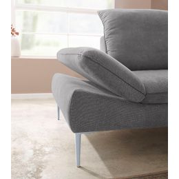 Ecksofa W.Schillig, B:294cm H:87cm T:185cm, grau, Chenille-Flachgewebe R66 (85% Polyester, 15% Nylon);Longlife Xtra-Leder Z59: Glattleder mit