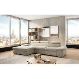 Sit & More Ecksofa SIT & MORE, B:286cm H:73cm T:174cm, beige, 100% Polyester, Wohnzimmer, Sofas, "Valantine L-Form, B: 286 cm", mit Arm- & Kopfteilverstellung,