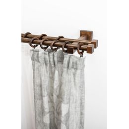 Gardinenstange Garesa, L:280cm &Oslash;:20mm, braun, Holzwerkstoff, Gardinenstangen, "CUBUS", Vorhanggarnitur, verl&auml;ngerbar, Endkappe, mit Ringe