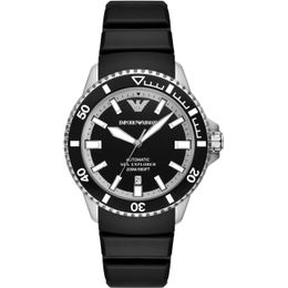 Emporio Armani Herren Automatikuhr "SEA EXPLORER", schwarz, Armbanduhren, Armbanduhr, Herrenuhr, Mechanische Uhr, Silikonarmband, analog, Tag