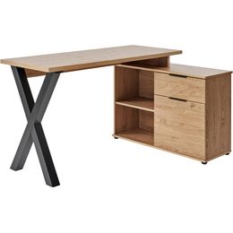 Eckschreibtisch Jahnke, B:140cm H:76cm T:95cm, braun, Büro, Tische, "X-CLUB C 40 E", Eckschreibtisch, wechselseitig montierbar, X-Gestell