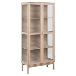 Stauraumschrank ACTONA GROUP, B:80cm H:180cm T:40cm, beige, Schr&auml;nke, "Linley Vitrine, Mehrzweckschrank", Eichenfurnier/Eiche, Lamellenr&uuml;cken, 3