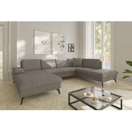 Sit & More Wohnlandschaft SIT & MORE, B:300cm H:83cm T:202cm, grau, 100% Polyester, Sofas, "Morris Jubi U-Form, B: 300 cm", mit Armteilfunktion & 1 Zierkissen,