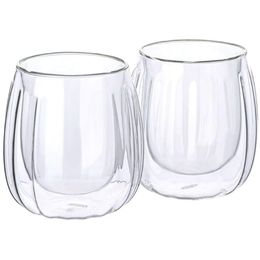 Mulex Latte-Macchiato-Glas "Mulex Gläser Set Manhattan", Ø 7cm x 10cm, 350ml, 2 Stk., transparent, Trinkgefäße, doppelwandig, ideal f. Kaffee,