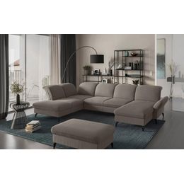 Sit & More Wohnlandschaft SIT & MORE, B:363cm H:88cm T:242cm, braun, 100% Polyester, Sofas, "Leandro U-Form", Wahlweise mit Bett-, Kopfteil - und