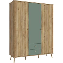 Kleiderschrank FORTE, B:154,2cm H:201,5cm T:52,2cm, gr&uuml;n, Spanplatte, Kinderzimmer, Schr&auml;nke, Salbei, Dreht&uuml;renschrank, Stauraum