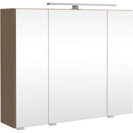 Spiegelschrank Welltime, B:80cm H:64cm T:20cm, braun, Spanplatte, Badezimmer, Schränke, "EIXO, 3 Türen, 6 verstellbare Glasböden, gedämpfte