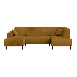 Wohnlandschaft Home Affaire, B:300cm H:81cm T:163cm, gelb, 100% Polyester, Sofas, "ARROS U-Form mit Wellenunterfederung, Ma&szlig;e B/T/H: 300/163/81 cm",