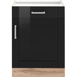 Unterschrank KOCHSTATION, B:60cm H:82cm T:60cm, schwarz, Holzwerkstoff, K&uuml;che, Schr&auml;nke, "KS-Tinnum", 60 cm breit, MDF-Fronten, Metallgriff, 1