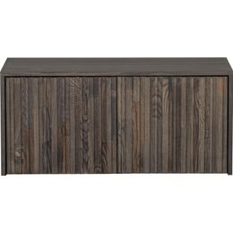 Truhenbank Woood, B:88cm H:40cm T:50cm, braun, Holzwerkstoff, Garten, Sitzb&auml;nke, "New Gravure Bunkbench", mit grafischen Relieft&uuml;ren auf Rollen,