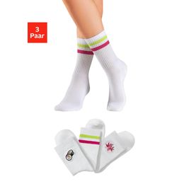Lascana Damen Tennissocken, Gr. 39, wei&szlig;, Baumwollmischung, unifarben, Socken, mit Frotteesohle und Stickerei