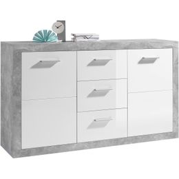 HBZ-MEBLE Sideboard HBZ, B:147cm H:89cm T:37cm, grau, Holzwerkstoff, Wohnzimmer, Sideboards, "Stone weiß Hochglanz, Wohnzimmerschrank BxHxT 147x89x37 cm", Mit