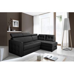 Ecksofa, B:225cm H:94cm T:165cm, schwarz, exxpo - SOFA FASHION, Kunstleder SOFTLUX;NaturLEDER (echtes Rindsleder) in Sitz und Rücken. Korpus in