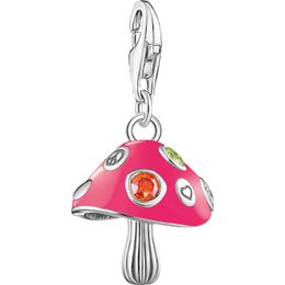 Thomas Sabo Damen Charm-Einhänger "Charm Bunter Pilz", silber, Silber 925 (Sterlingsilber), Charms, mit Glas-Keramik Stein, Zirkonia (synth.), Rubin