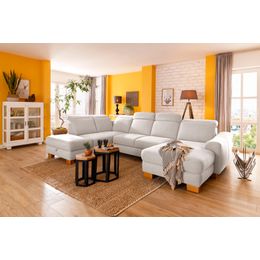 Wohnlandschaft Home Affaire, B:338cm H:86cm T:219cm, beige, Struktur fein (100% Polyester), Sofas, "Dundee U-Form", wahlweise mit Kopfteilverstellung