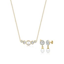Elli Premium Damen Schmuckset "mit Perle und Kristalle 925 Silber", onesize, gold, Silber 925 (Sterlingsilber), Schmuck_Sets