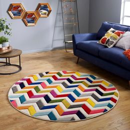 Teppich FLAIR RUGS, H:10mm &Oslash;:160cm, bunt, Polypropylen, Wohnzimmer, Teppiche, "Bolero", fu&szlig;bodenheizungsgeeignet, geometrisches Muster, gemustert,