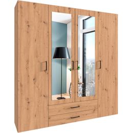 Dreht&uuml;renschrank wimex, B:160cm H:185cm T:54cm, schwarz, Holzwerkstoff, Schr&auml;nke, "Mugano", wahlweise mit oder ohne Spiegel, mit Schubladen