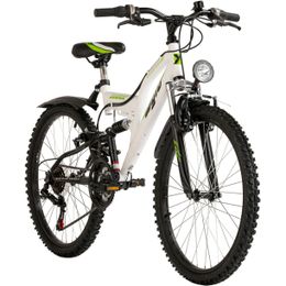 WYLD Kinderfahrrad "Kinder-Mountainbike Fully ATB 24" Zodiac wei&szlig;-gr&uuml;n 18 G&auml;nge RH 38 cm", 38cm, 24 Zoll (60,96cm) hinten: 24 Zoll (60,96cm), wei&szlig;,