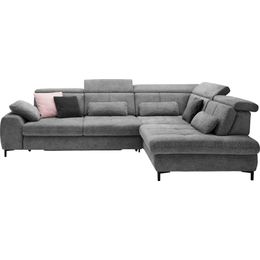 Musterring Ecksofa, B/H/T: 317cm x 86cm x 220cm, Flachgewebe, Armlehne links, Sitztiefenverstellung,Kopfteilverstellung,Bettfunktion,Schubkasten, grau, SET ONE