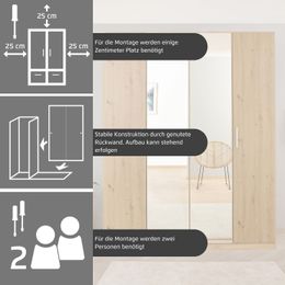 Drehtürenschrank Rauch, B:226cm H:229cm T:54cm, grau, Holzwerkstoff, Schränke, "Kleiderschrank Schrank Garderobe KOLUNA Hochglanz-Front und Spiegel",