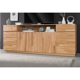 Sideboard Home Affaire, braun, Wohnzimmer, Sideboards, Kommode, Breite 220 cm, teilmassiv, FSC-zertifiziert