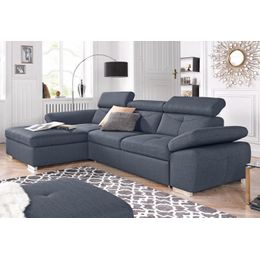 Ecksofa, B:284cm H:81cm T:181cm, blau, exxpo - SOFA FASHION, Luxus-Microfaser (100% Polyester);Struktur (100% Polyester);NaturLEDER (echtes