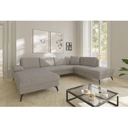 Sit & More Wohnlandschaft SIT & MORE, B:300cm H:83cm T:202cm, beige, 100% Polyester, Sofas, "Morris Jubi U-Form, B: 300 cm", mit Armteilfunktion & 1 Zierkissen,