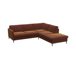 Ecksofa FLEXLUX, B:234cm H:85cm T:225cm, braun, 100% Polyester, Wohnzimmer, Sofas, "Fiore, L-Form", schmale Armlehnen, F&uuml;&szlig;e Alu/schwarz, B/T