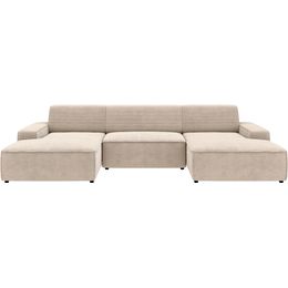 Wohnlandschaft Trendmanufaktur, B:329cm H:73cm T:162cm, beige, 92% Polyester, 8% Polyamid, Sofas, "Graz, wahlweise mit Sitzvorschub und Bettkasten,